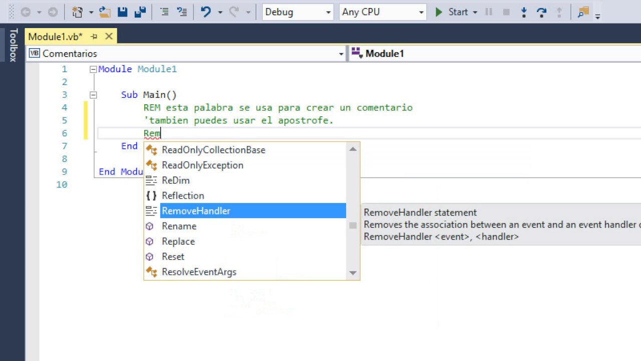 Como hacer comentarios en Visual Basic .net - YouTube