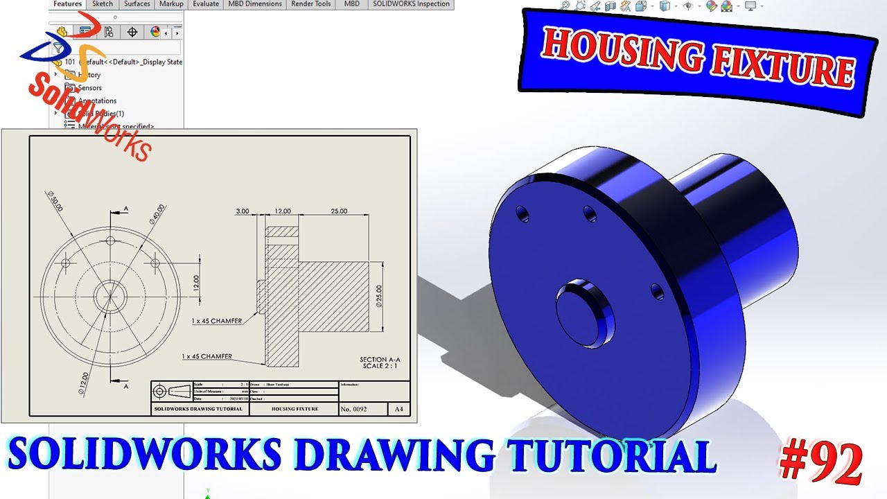 Housing Fixture in Solidworks || SOLIDWORKS DRAWING TUTORIAL #92 - YouTube
