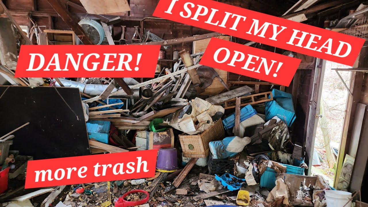 (11) I SPLIT MY HEAD OPEN! Hoarder house garage cleanout! Tons of trash ...