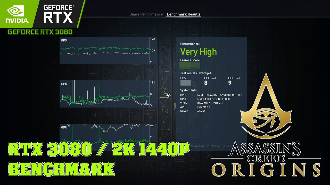 Assassin's Creed: Origins RTX 3080 1440p benchmark - YouTube