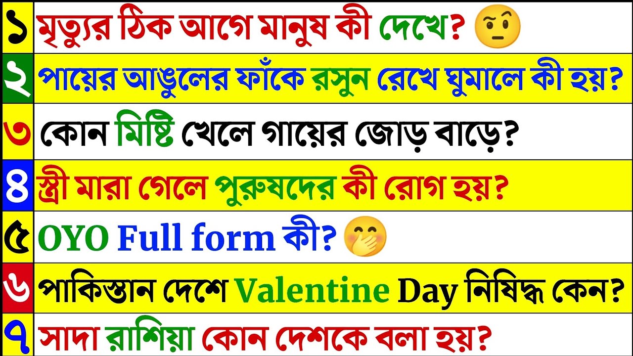Bangla Gk Question and Answer/Bangla Gk/Bangla Quiz/Bengali Gk/Bangla ...