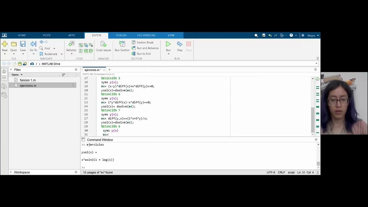 EDO separables, homogéneas y de primer orden en MATLAB. - YouTube