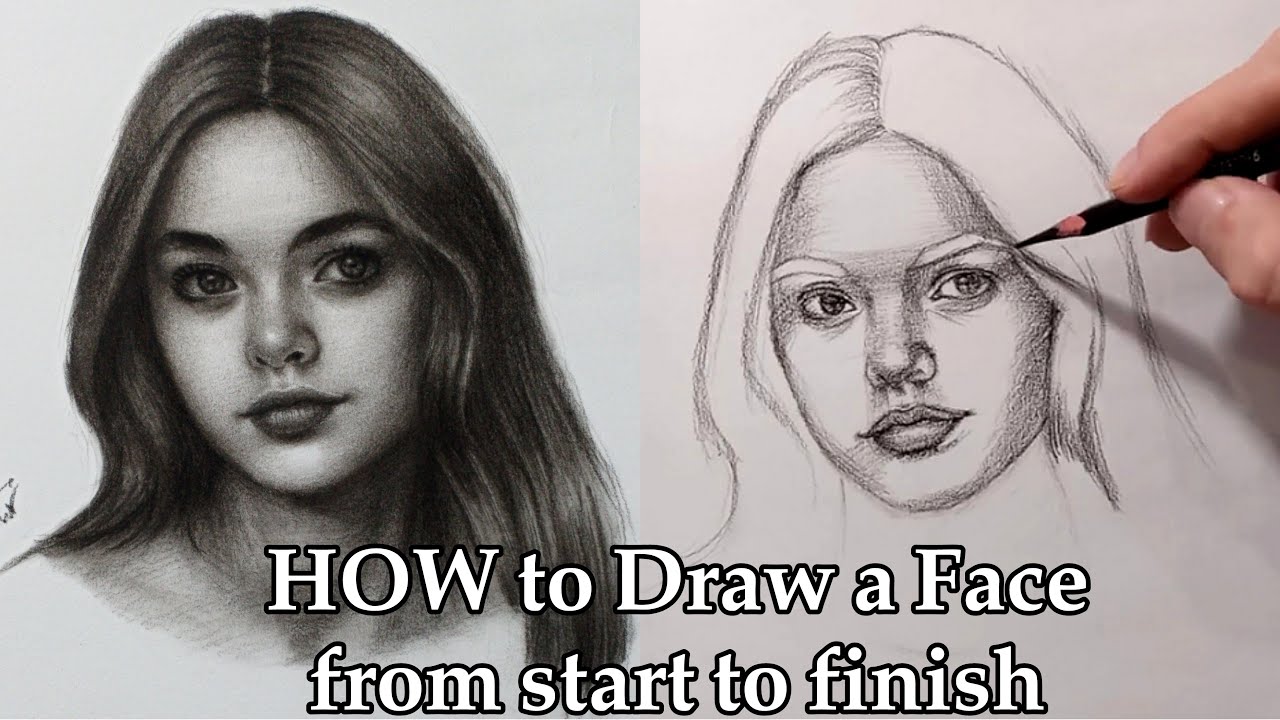 How to draw a face from start to finish | draw a girl with charcoal # ...
