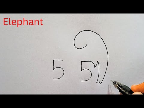 How To Draw A Elephant With Number 55 | Elephant Drawing Easy Step By ...