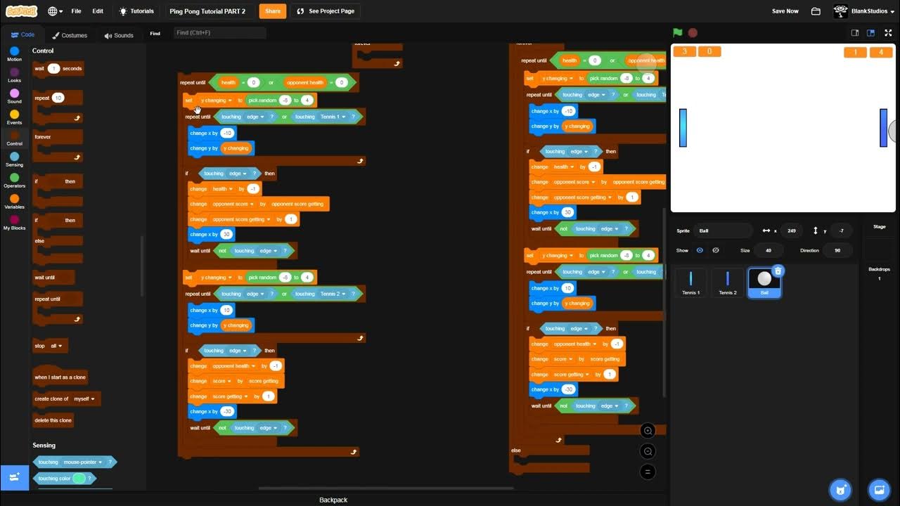 How to make 2D Ping Pong Game on Scratch | Part 2/2 - YouTube