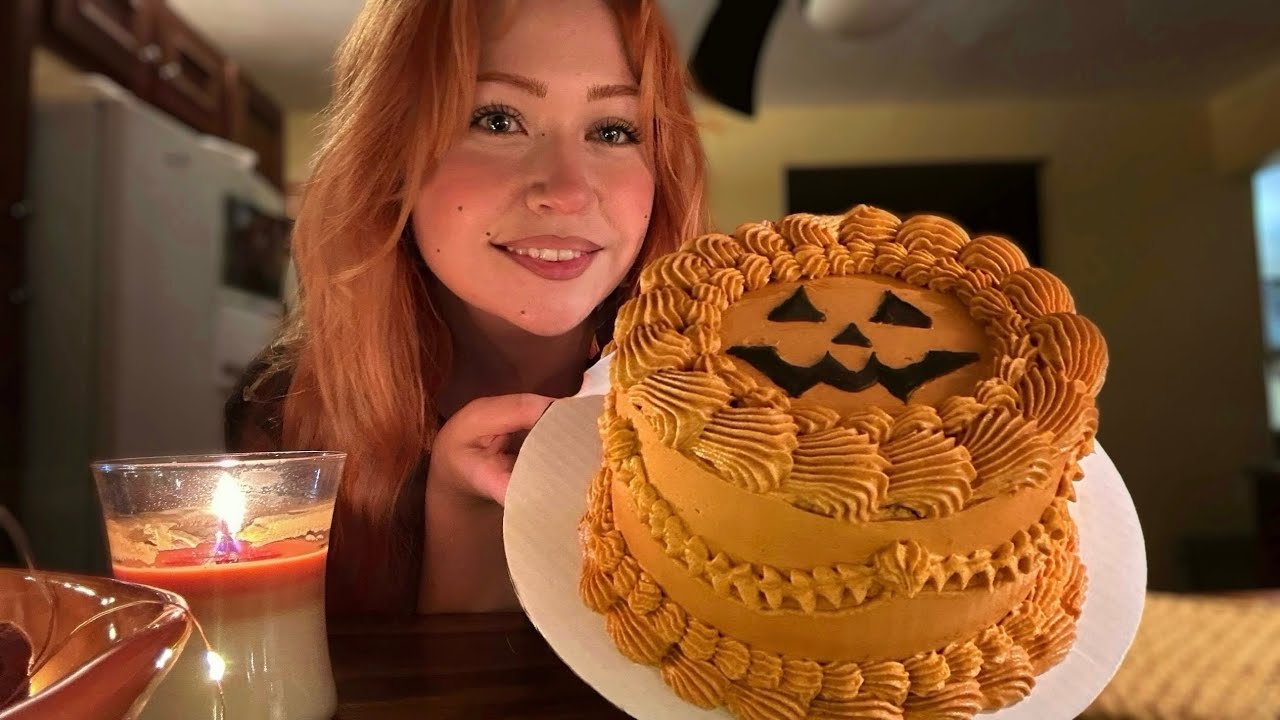 ASMR Baking a Vintage Halloween Cake (Close Whispered Voiceover) - YouTube
