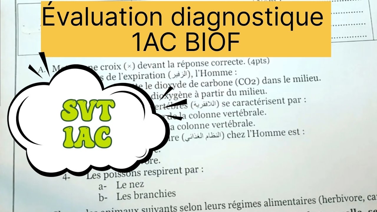 Évaluation diagnostique SVT 1AC BIOF - YouTube