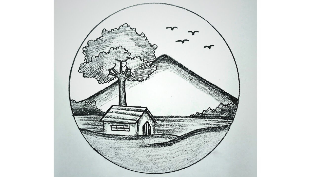 Scenery Drawing Tutorial | How to Draw a Simple Landscape | How to Draw ...