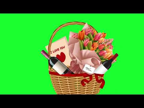 Valentine's Day gift basket on Green screen