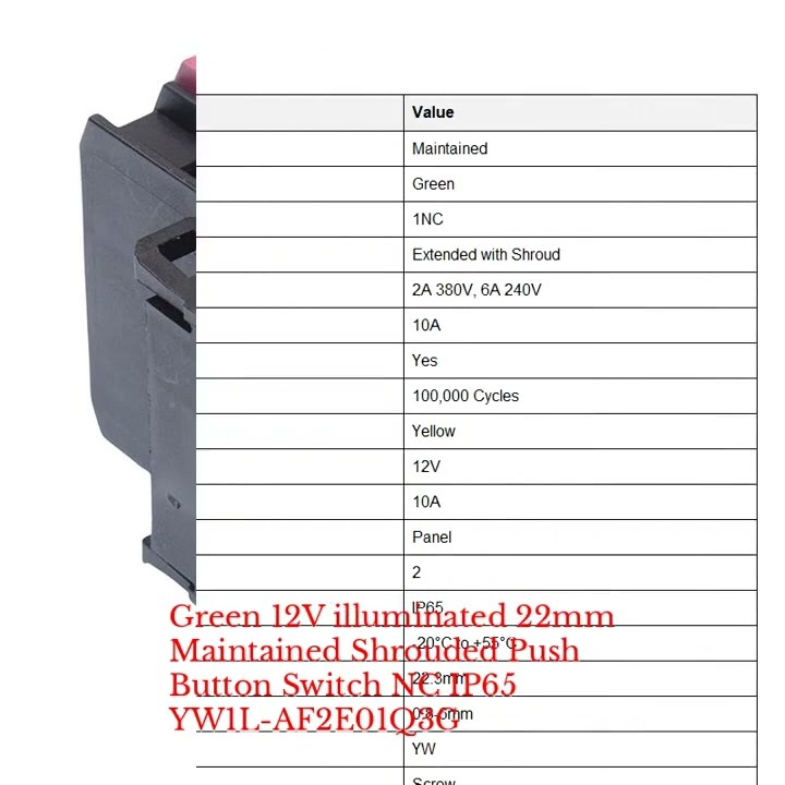 Green 12V illuminated 22mm Maintained Shrouded Push Button Switch NC ...
