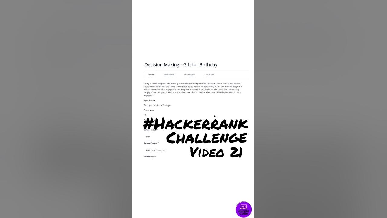 Checking Leap Year |Hackerrank Challenge| Video 21| @PurpleCode404 ...