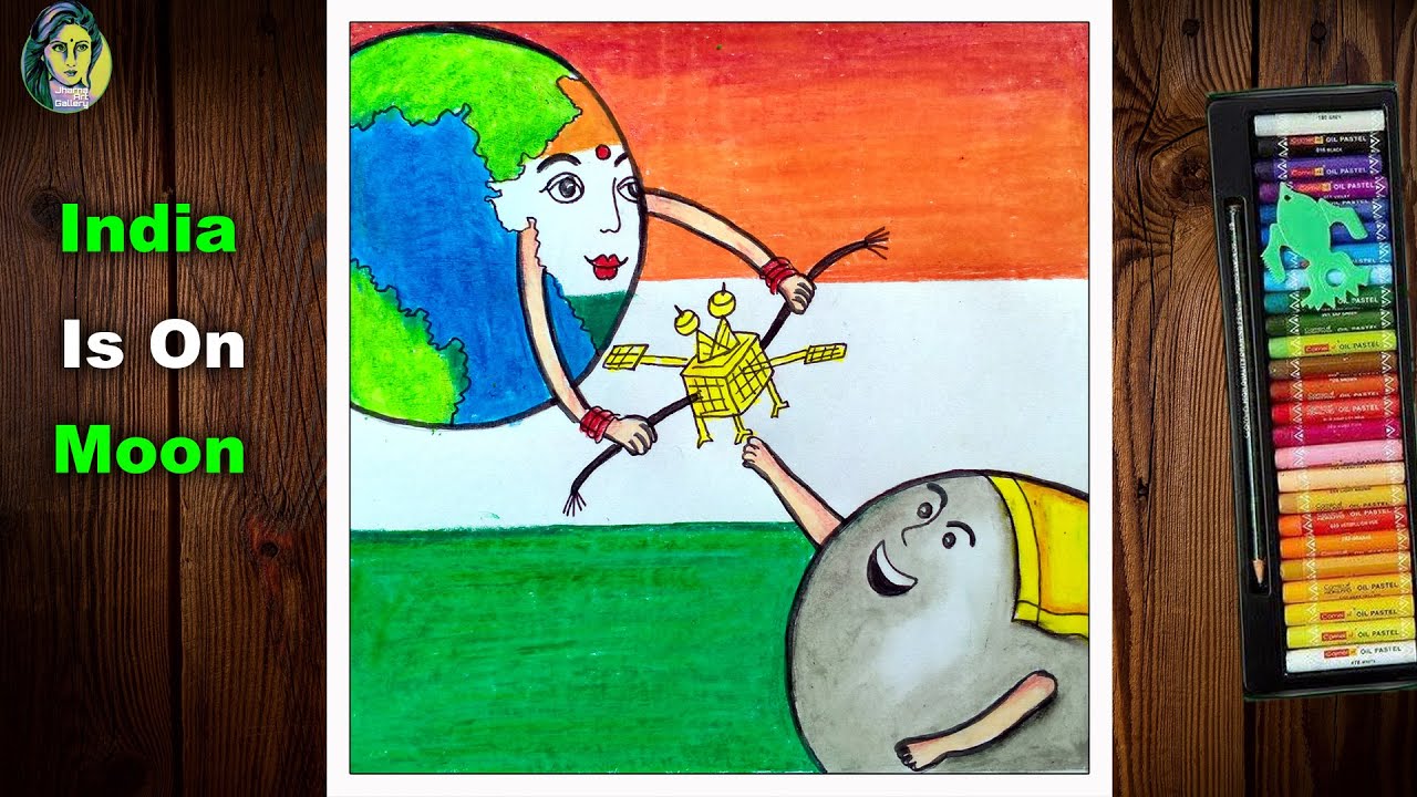 National Moon Day Drawing | Chandrayan 3 Drawing Easy | ISRO ...