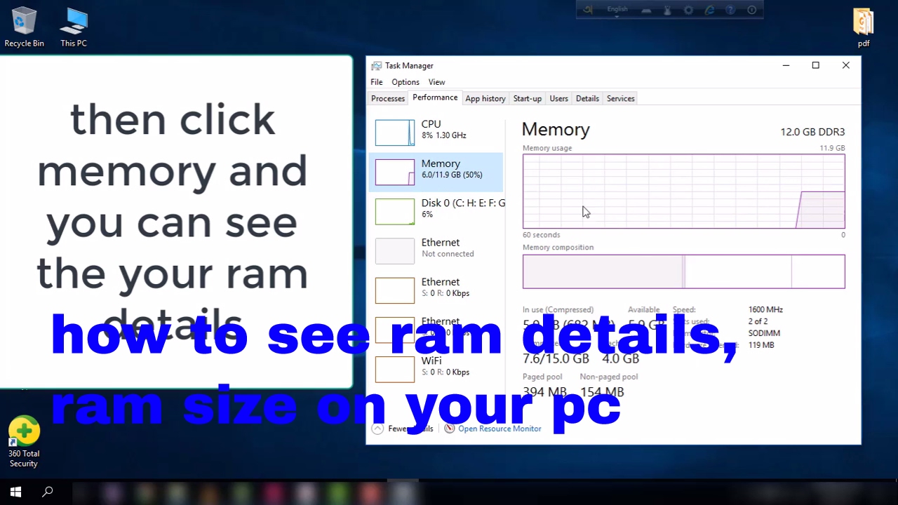 how to see ram details,ram size,ram type,free ram with task manager on ...