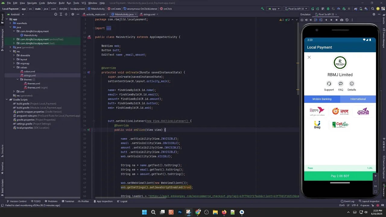 National International Payment Getaway In Android Studio Project - 2023 ...