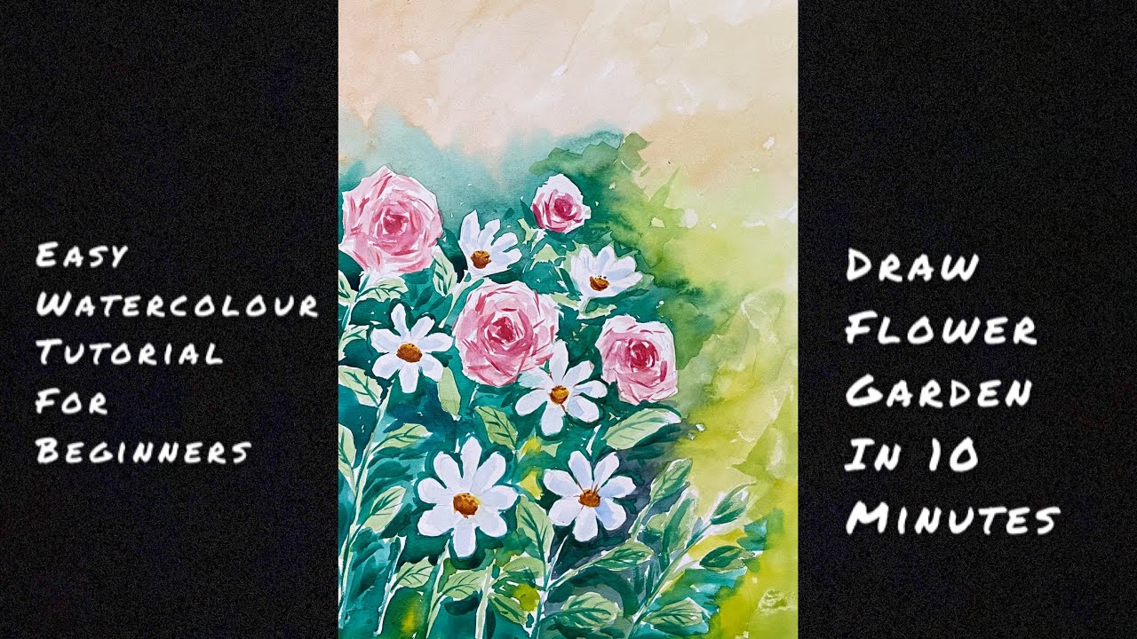Easy watercolour flower garden painting tutorial step by step - YouTube