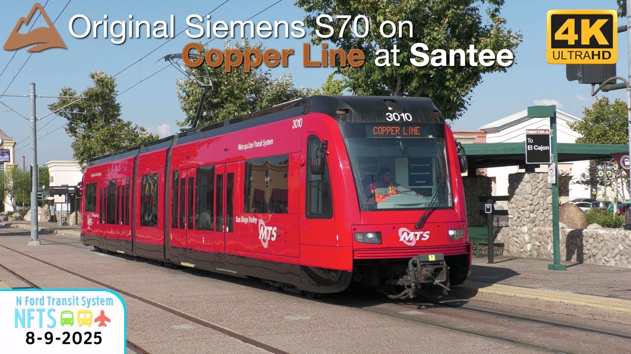 ⁴ᴷ⁶⁰ San Diego MTS Trolley - Siemens S70 #3010 Copper Line at Santee - YouTube