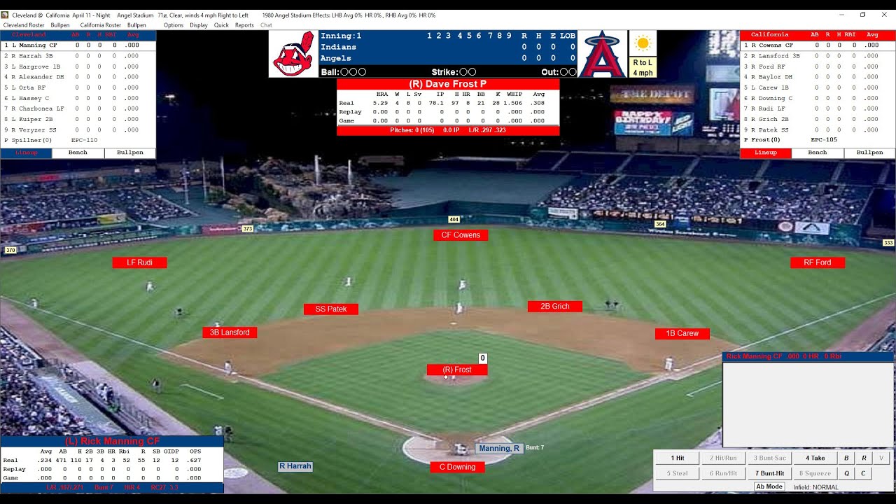 Action PC Baseball 2022 '80 Indians @ Angels - YouTube