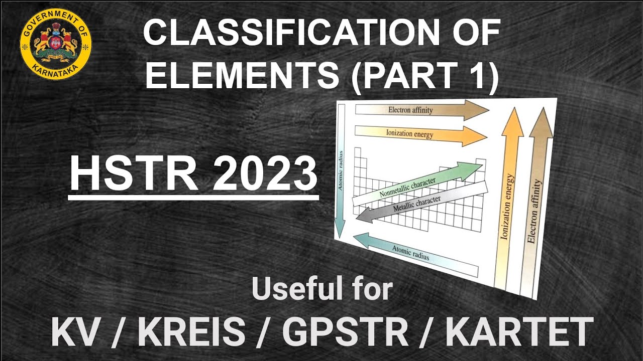 HSTR chemistry : Classification of elements (Part 1) (ಪ್ರೌಢಶಾಲಾ ಶಿಕ್ಷಕರ ...