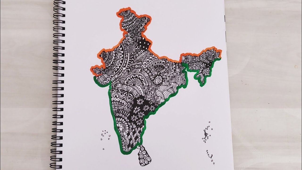 How to draw Mandala art of Indian map | Zentangle art | Doodle art ...