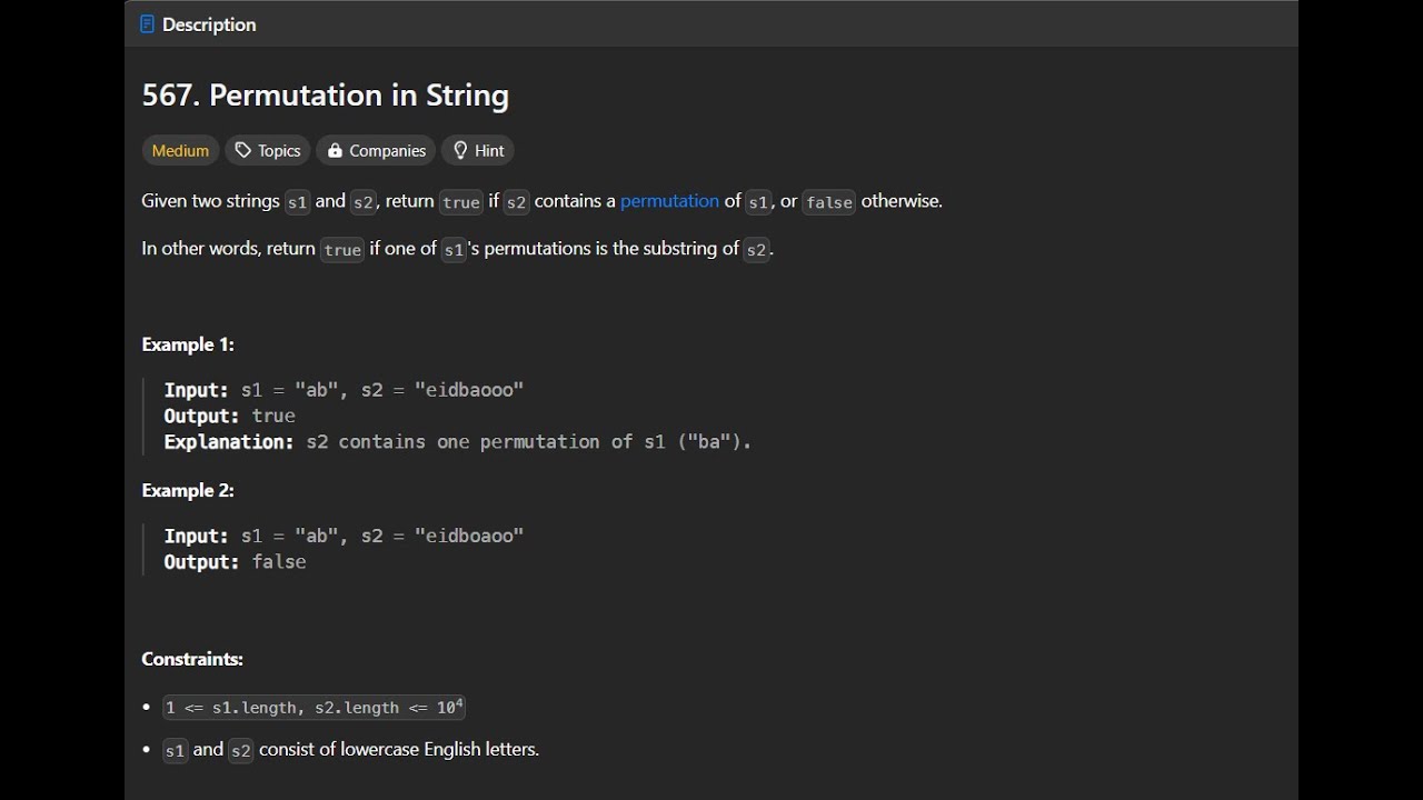 Permutation in String || Easy Sliding Window with detailed analysis in Hindi - YouTube