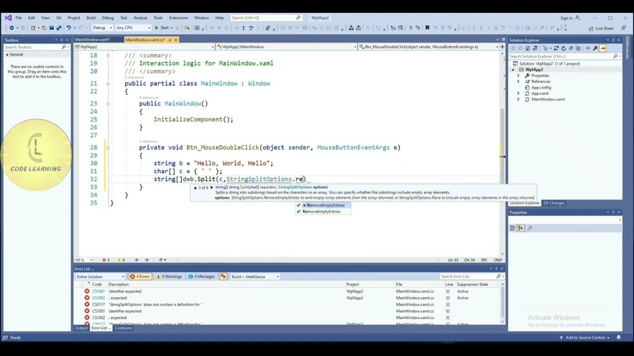 WPF | String functions 'Split #4' | CodeLearning - YouTube