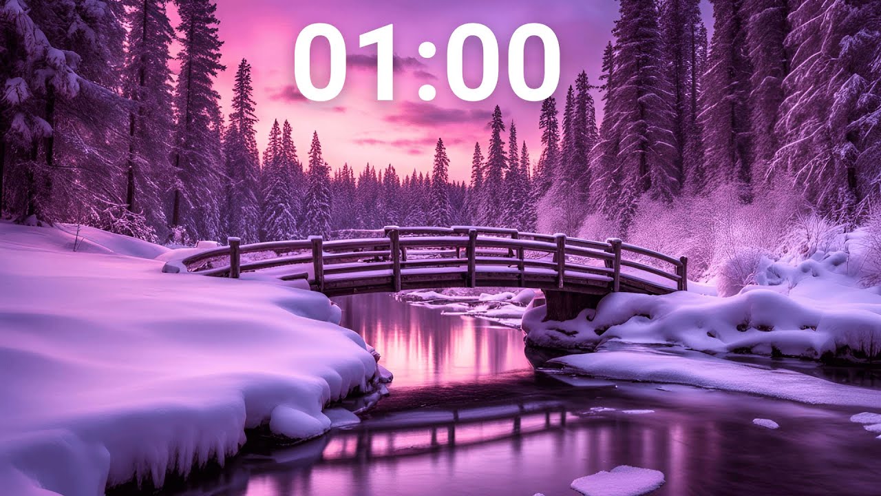 1 Minute Winter Timer 🎄 | Snow-Covered Bridge & Relaxing Classroom ...