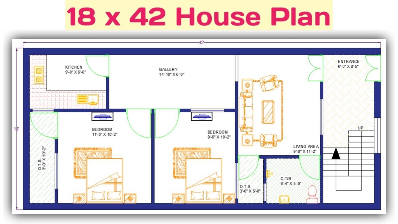 18' x 42' (84 gaj) Small House Plan || 1BHK With Parking | 756 sq ft ...