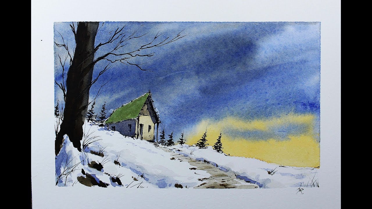 Skecthing winter scene,pen and wash and watercolor tutorial.Nil Rocha ...