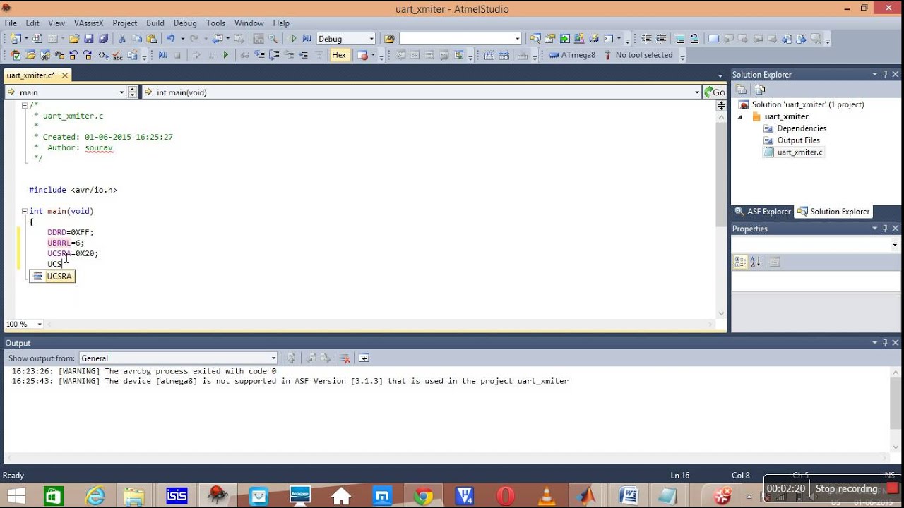UART transmitter using ATMEGA8 part1 by roboindia technologies - YouTube