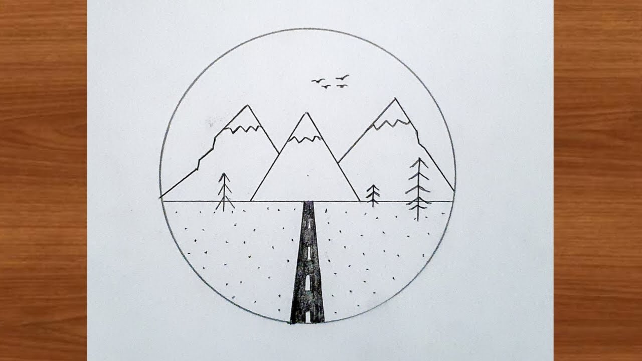 How to draw easy circle scenery drawing // step by step for beginners ...