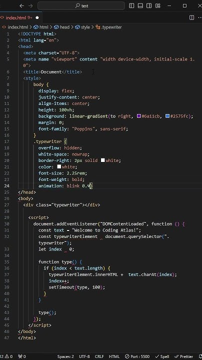 Typewriter Text Effect with HTML, CSS, and JavaScript | Coding Atlas - YouTube