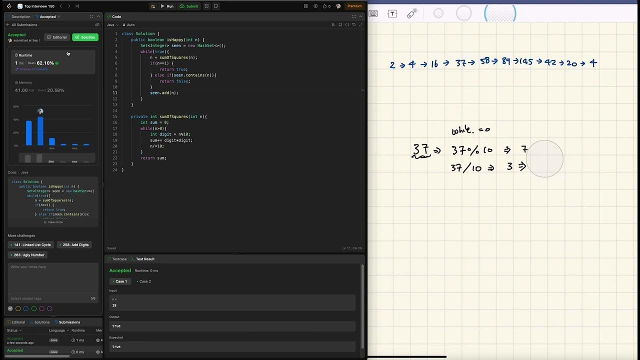 Leetcode 202 Happy Number Java Youtube