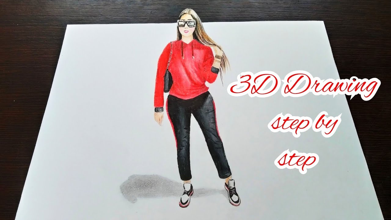 How to draw a standing girl easily step by step | 3D Drawing - YouTube