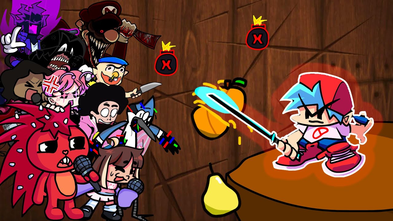 FNF Bombastic(VS Fruit Ninja)But Different Characters Sing It🎵 Everyone ...