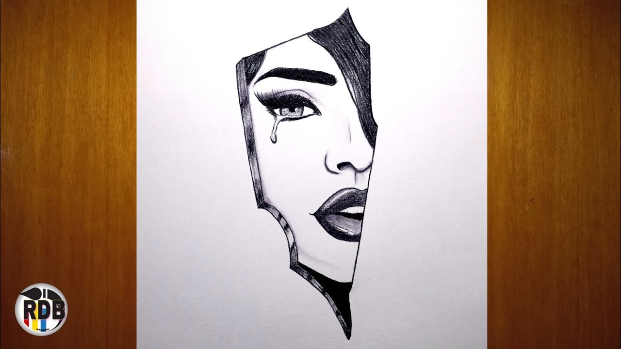 SAD GIRL Face Reflected in a Broken Mirror - Drawing Tutorial for ...