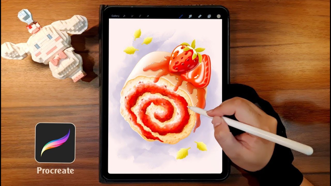 Strawberry Cream Roll Cake Illustration 🍓 Draw in Procreate - YouTube