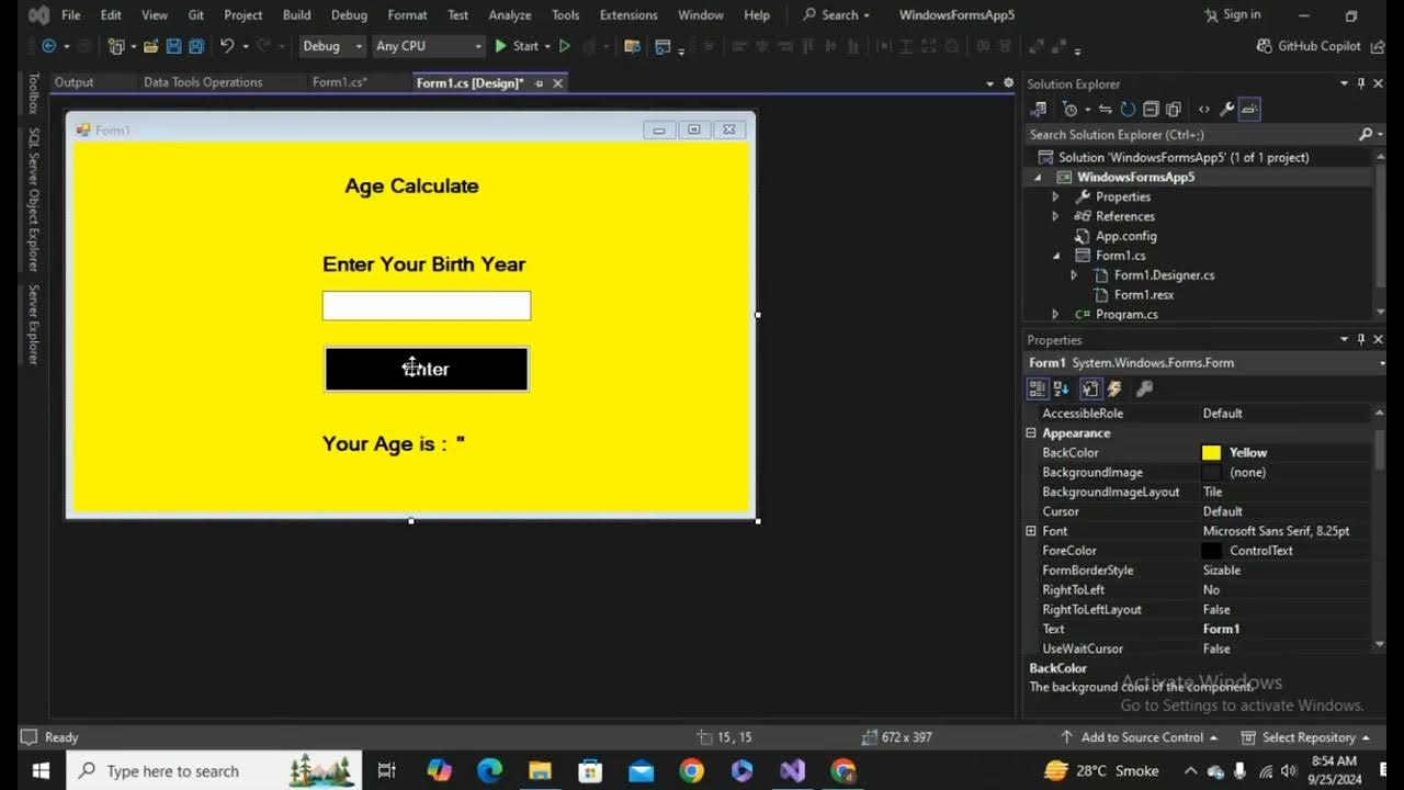 age calculator using c# | winforms dotnet| visual studio - YouTube