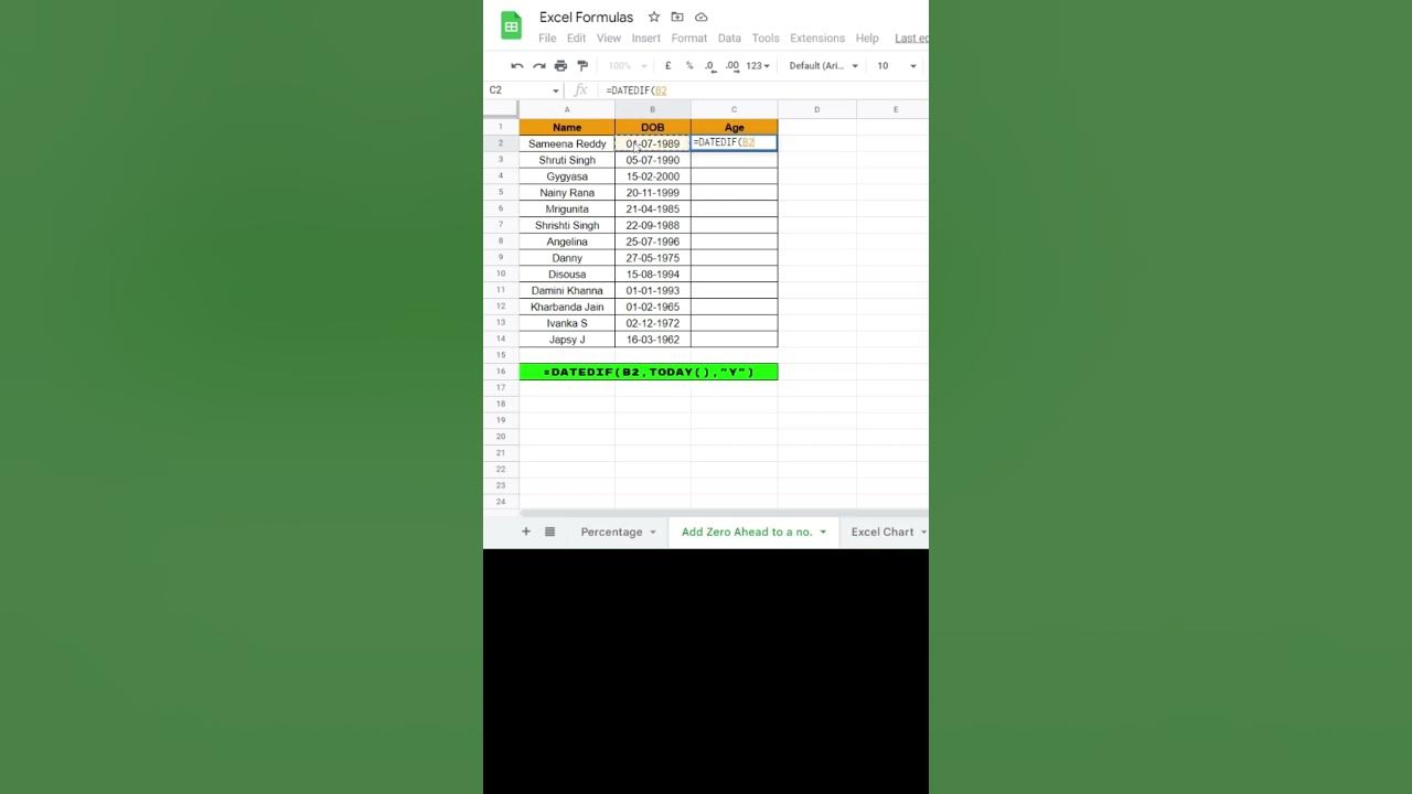 Shorts Datedif Formulas Age Functions Shortsfeed Exceltutorial Excel Excelvideo Tricks