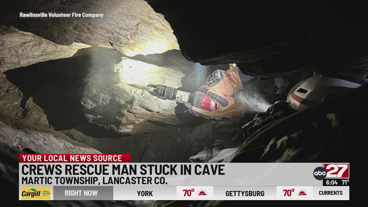 Crews rescue man stuck in a cave in Lancaster County - YouTube