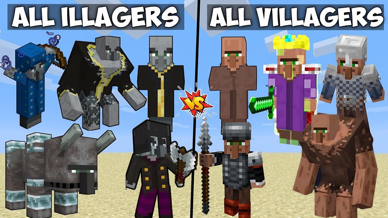 All Illagers vs All Villagers in Minecraft - All Mutant Villagers vs ...