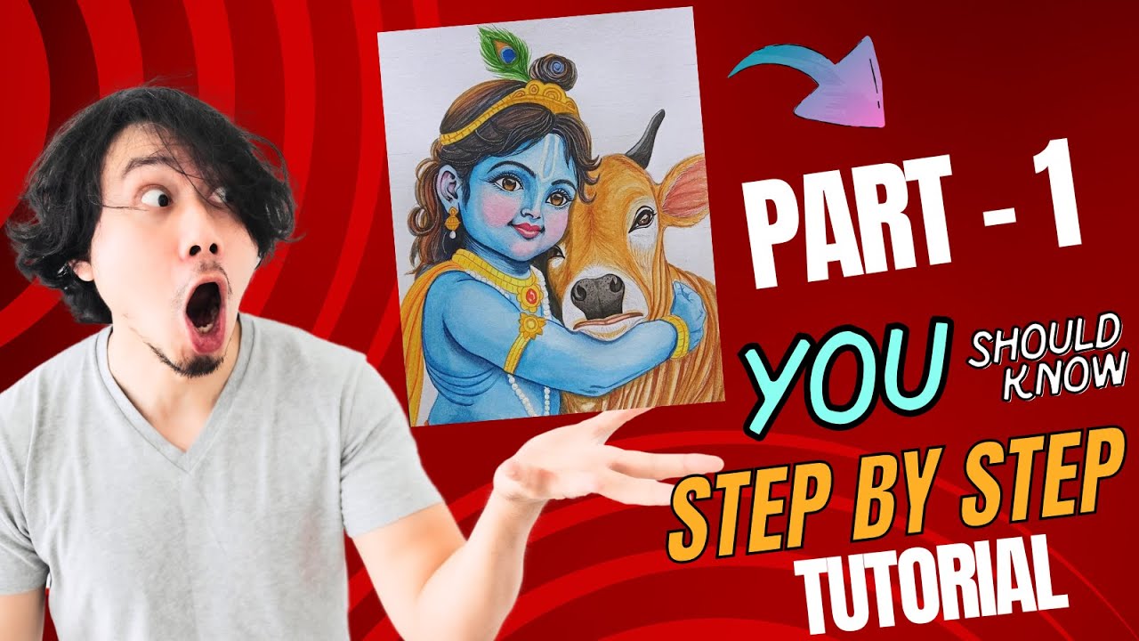 How to Draw Krishna Ji & Cow 🐄 | Step-by-Step Sketch Tutorial ️ (Part 1 ...