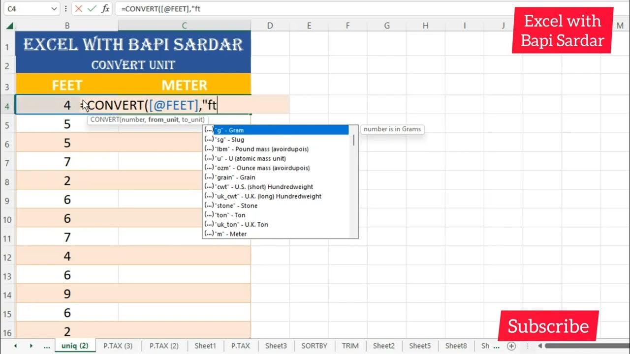 How to Connect FEET to METER in Ms Excel - easy excel lesson - #excelwithbapisardar #bapisardar ...