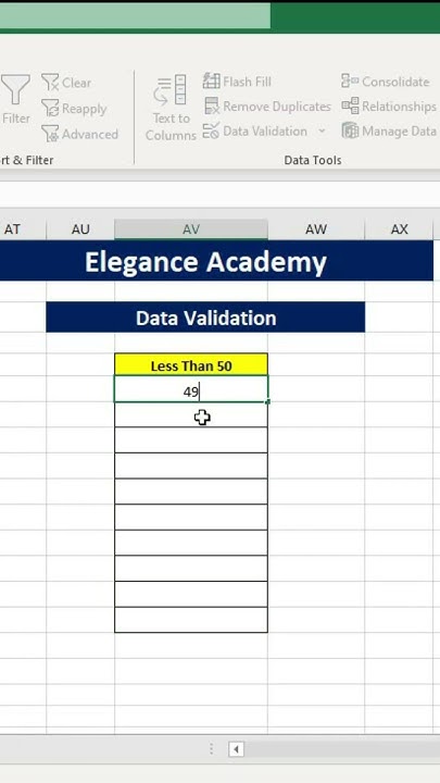 Insert Only Less Than 50 Data Validation Excel Msexcel Shortsvideo Shorts Datavalidation