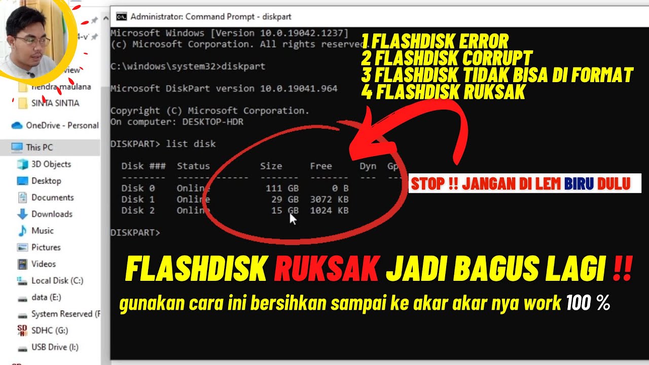 Cara Memperbaiki Flashdisk Bermasalah melalui CMD di windows 10 - YouTube