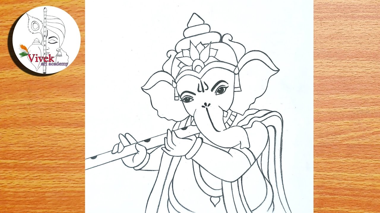 Lord Ganesha Playing Flute | Pencil Drawing for Beginners | Ganpati ...