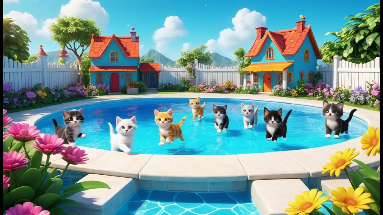 Six Little Kittens Jumping in the Pool | Playful Kitten Rhyme for ...