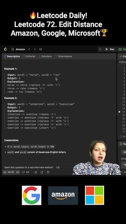 🔥Leetcode Daily! Leetcode72. Edit Distance - Python - Medium #amazon, #google, #microsoft🏆# ...