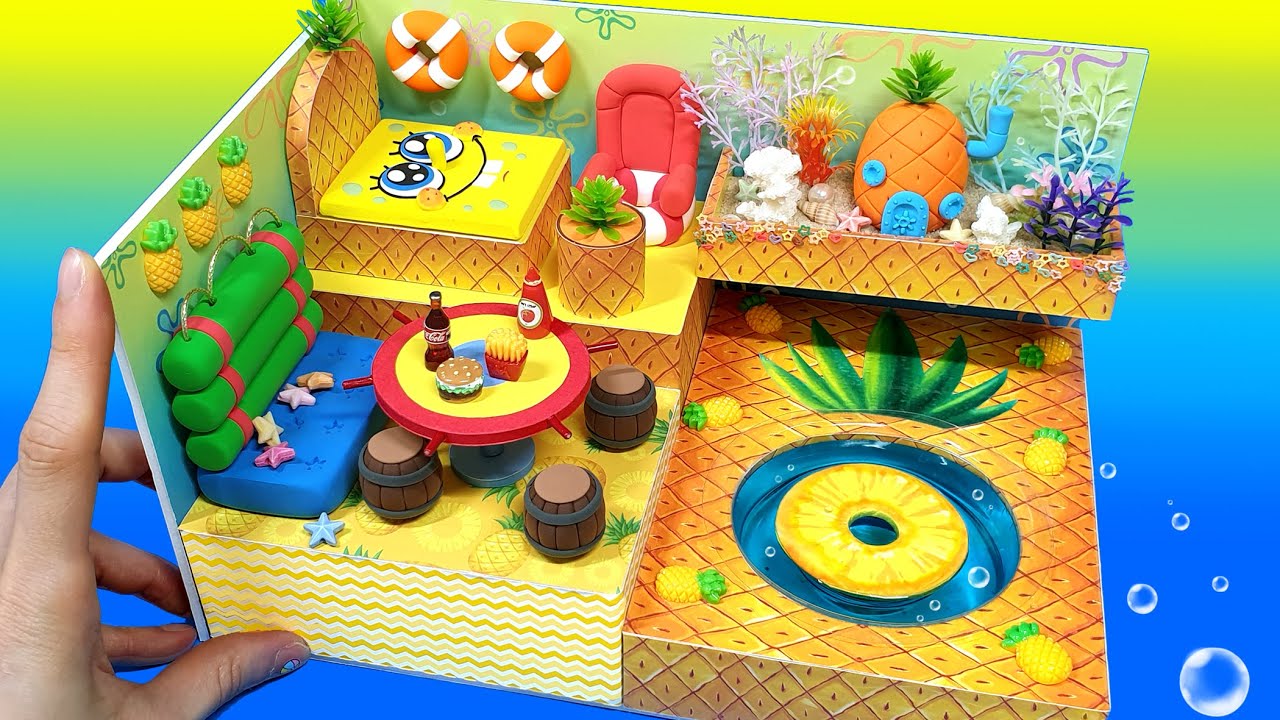 DIY Miniature Spongebob Pineapple Swimming pool Board House ...