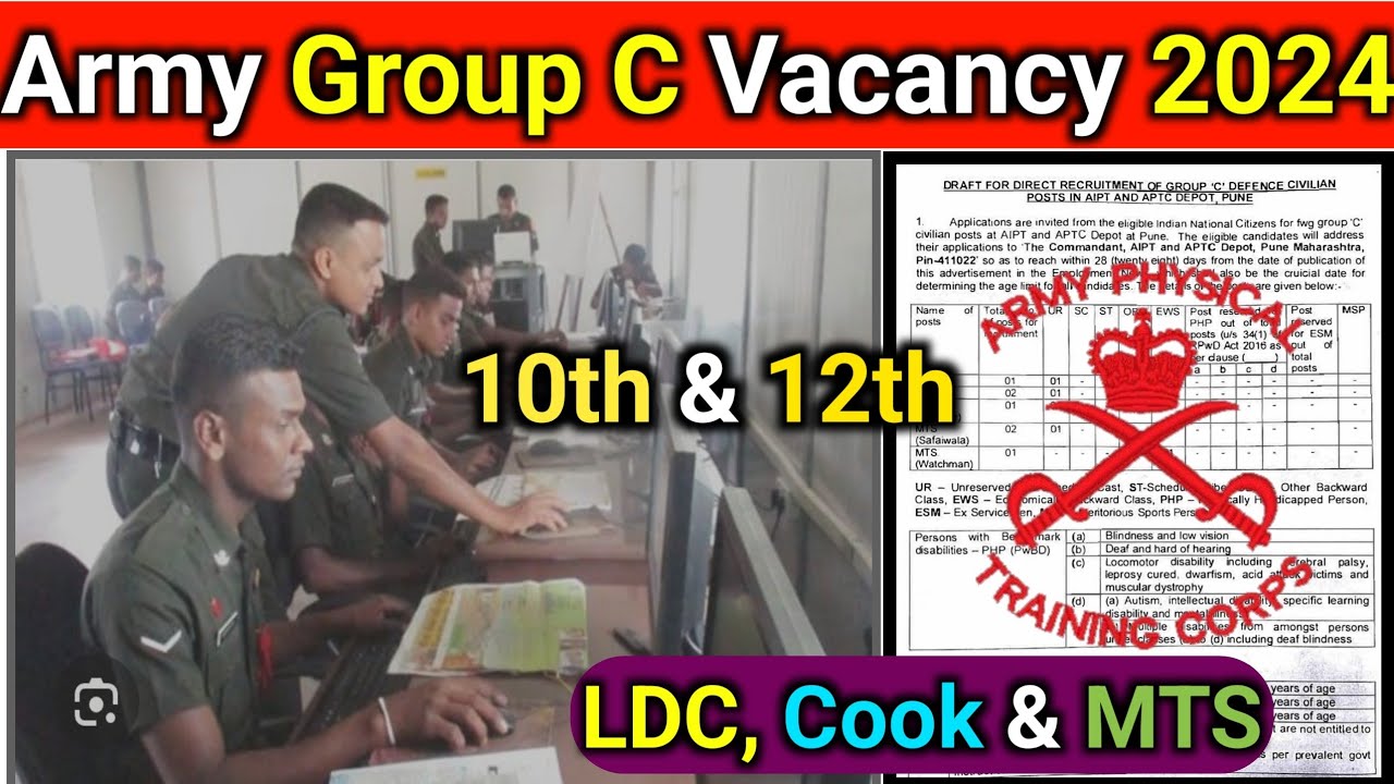 Army Group C Recruitment 2024 🪖 in AIPT & APTC Depot Pune for LDC, Cook ...