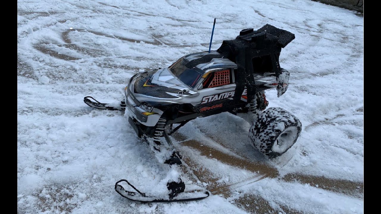 Traxxas Stampede 2WD With homemade skis - YouTube